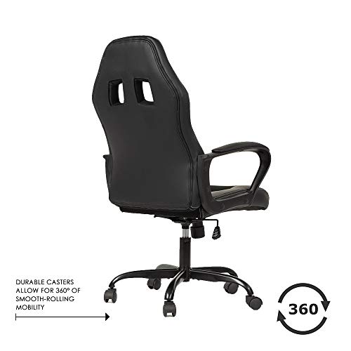 Office Chair PC Gaming Chair Cheap Desk Chair Ergonomic PU Leather Executive Computer Chair Lumbar Support for Women, Men (Black)