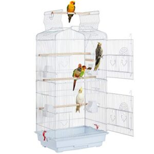 yaheetech 41'' open top medium size quaker parrot bird cage cockatiel indian ring neck sun parakeet green cheek conures lovebird budgie canary finch parrotlet bird cage, white