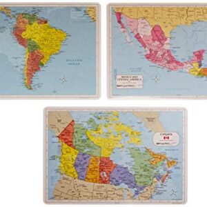 Painless Learning Educational Placemats South America Central America and Canada Maps Set Non Slip Washable