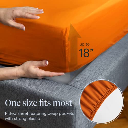 LuxClub 6 PC Queen Sheet Set, Bed Sheets Queen Size, Deep Pockets 18" Eco Friendly Wrinkle Free Cooling Sheets Machine Washable Hotel Bedding Silky Soft - Autumn Orange Queen