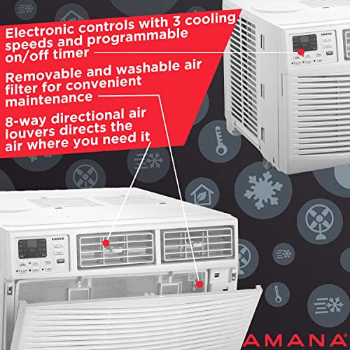 Amana 15,000 BTU 115V Digital Window-Mounted Air Conditioner and Dehumidifier with Remote Control for Large Rooms up to 700 Sq.Ft, AC Window Unit for Home, Living Room, Bedroom with Fan Only Mode