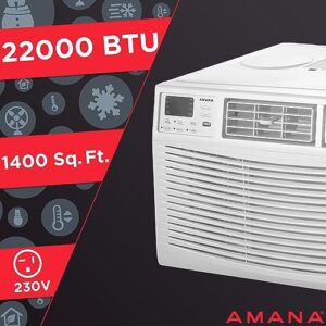 Amana 22,000 BTU 230V Digital Window-Mounted Air Conditioner and Dehumidifier with Remote Control for Large Rooms up to 1,400 Sq.Ft, AC Window Unit for Home, Living Room, Bedroom with Fan Only Mode