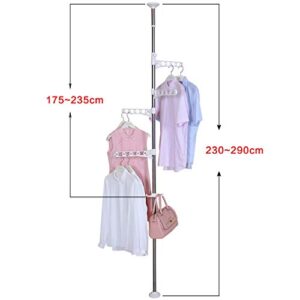 BAOYOUNI Telescopic Laundry Tension Pole Corner Clothes Hanging Drying Rack Floor to Ceiling Jacket Coat Hanger Garment Storage Organizer Stand Space Saving with Adjustable Arms - Ivory