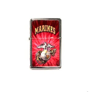 HP Industries Marines Pocket Lighter Flip-Top Metal Chrome United States Military Marine Corp