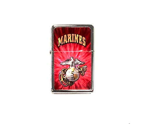 HP Industries Marines Pocket Lighter Flip-Top Metal Chrome United States Military Marine Corp