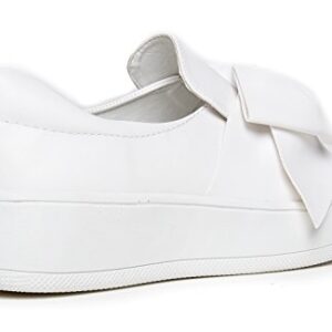 J. Adams Wally Platform Sneakers for Women - Comfortable Slip On Shoes with Bow - White Vegan Nubuck - 11