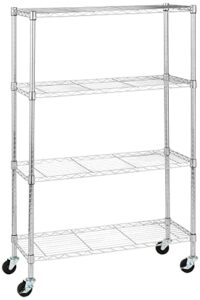 amazon basics 4-shelf adjustable, heavy duty storage shelving unit on 3'' wheel casters, metal organizer wire rack, chrome, 36" l x 14" w x 57.8" h