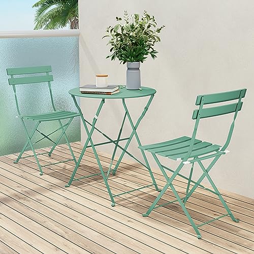 Grand patio 3-Piece Bistro Set Folding Outdoor Furniture Sets with Premium Steel Frame Portable Design for Bistro & Balcony, Mint Green