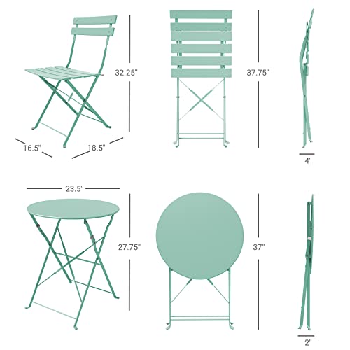 Grand patio 3-Piece Bistro Set Folding Outdoor Furniture Sets with Premium Steel Frame Portable Design for Bistro & Balcony, Mint Green