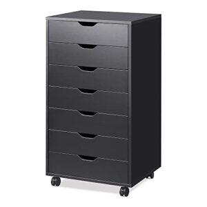 devaise 7-drawer chest, wood storage dresser cabinet with wheels, black