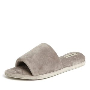 dearfoams women's beatrice velour slide slipper, pewter, large