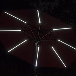 Sun-Ray 811028 9' Round Next Gen 8-Rib Solar Patio Umbrella 32 LED Within Unique Strip Lighting, Crank and Tilt, 9 ft, Scarlet/Red