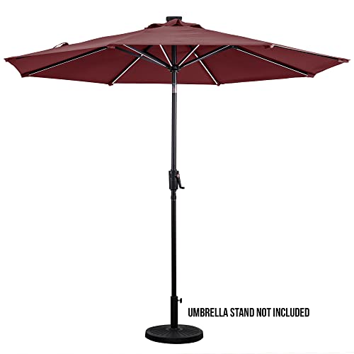 Sun-Ray 811028 9' Round Next Gen 8-Rib Solar Patio Umbrella 32 LED Within Unique Strip Lighting, Crank and Tilt, 9 ft, Scarlet/Red