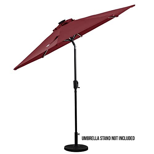 Sun-Ray 811028 9' Round Next Gen 8-Rib Solar Patio Umbrella 32 LED Within Unique Strip Lighting, Crank and Tilt, 9 ft, Scarlet/Red