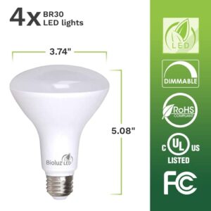 Bioluz LED 4 Pack 90 CRI BR30 LED Bulbs Dimmable 7.5W = 65 Watt Replacement 2700K Warm White 650 Lumen Indoor Outdoor Flood Lights UL Listed Title 20 High Efficacy Lighting (Pack of 4)