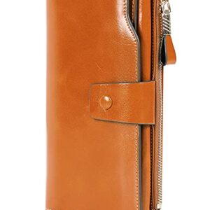 Demon&Hunter Women's RFID Blocking Large Capacity Luxury Wax Genuine Leather Purse Wallet DZA2083 (One Size, Orange)