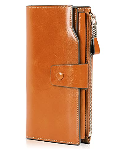 Demon&Hunter Women's RFID Blocking Large Capacity Luxury Wax Genuine Leather Purse Wallet DZA2083 (One Size, Orange)