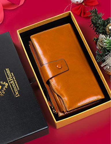 Demon&Hunter Women's RFID Blocking Large Capacity Luxury Wax Genuine Leather Purse Wallet DZA2083 (One Size, Orange)