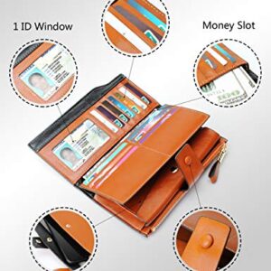 Demon&Hunter Women's RFID Blocking Large Capacity Luxury Wax Genuine Leather Purse Wallet DZA2083 (One Size, Orange)