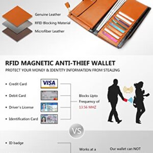 Demon&Hunter Women's RFID Blocking Large Capacity Luxury Wax Genuine Leather Purse Wallet DZA2083 (One Size, Orange)