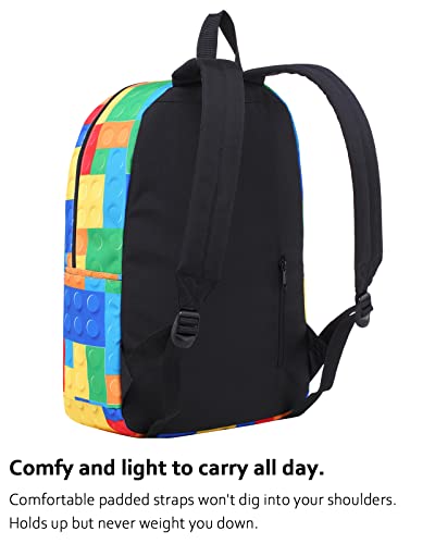 HotStyle TRENDYMAX School Backpack for Boys, Durable Elementary Bookbag Cute for Kids, Colorful Blocks