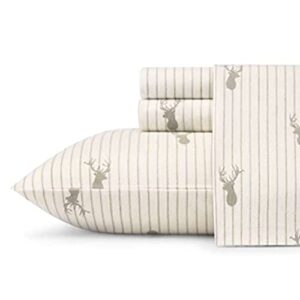 eddie bauer - queen sheets, cotton flannel bedding set, brushed for extra softness, cozy home decor (deer lodge, queen)