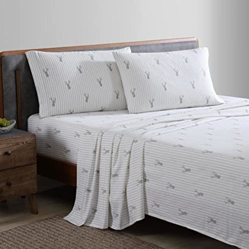 Eddie Bauer - Queen Sheets, Cotton Flannel Bedding Set, Brushed For Extra Softness, Cozy Home Decor (Deer Lodge, Queen)