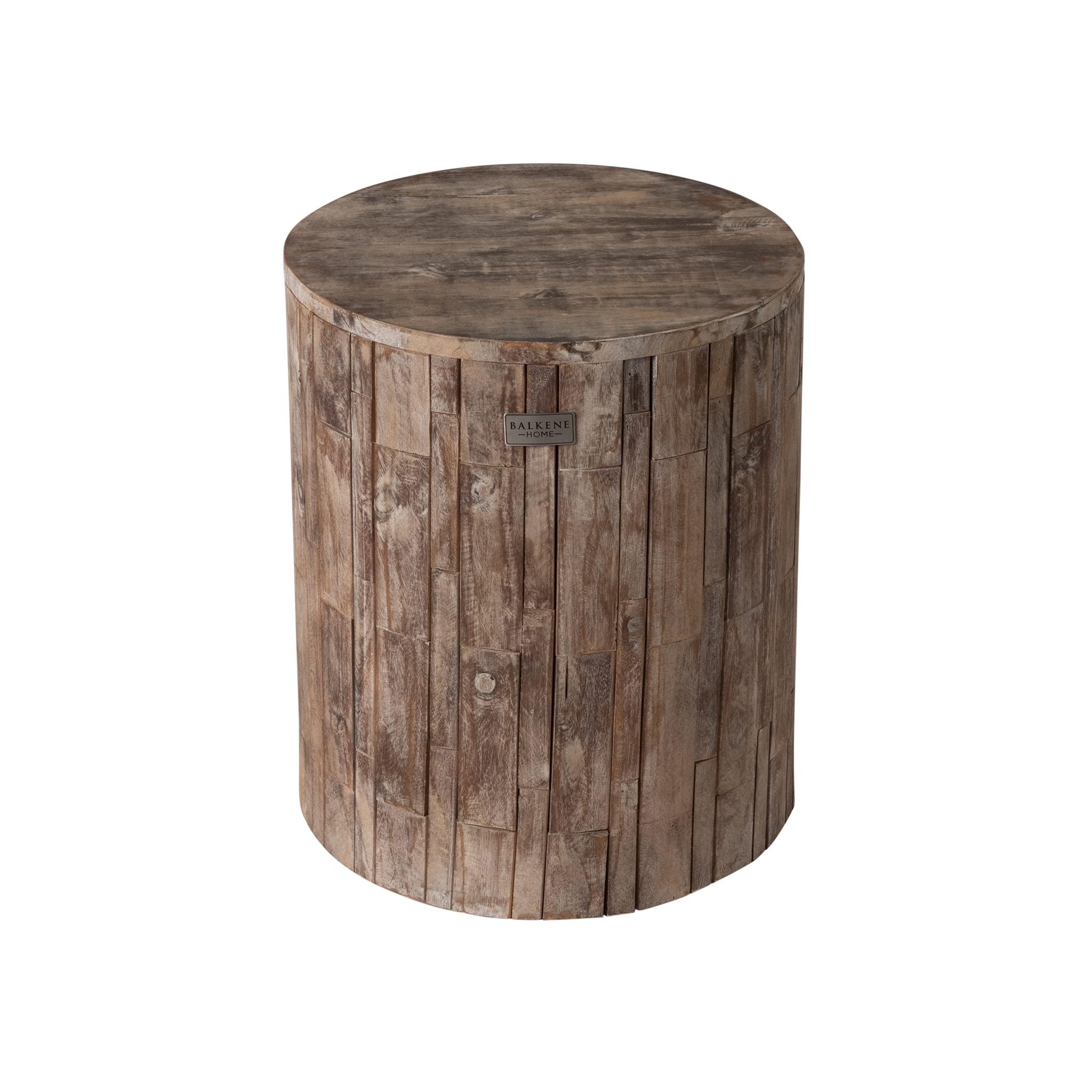 Patio Sense 62420 Elyse Round Rustic Garden Stool Wood Outdoor Seating & End Table Portable Adaptable Outdoor Furniture Ideal for Entertaining, Gardening & Decor - Seasoned Patina Finish