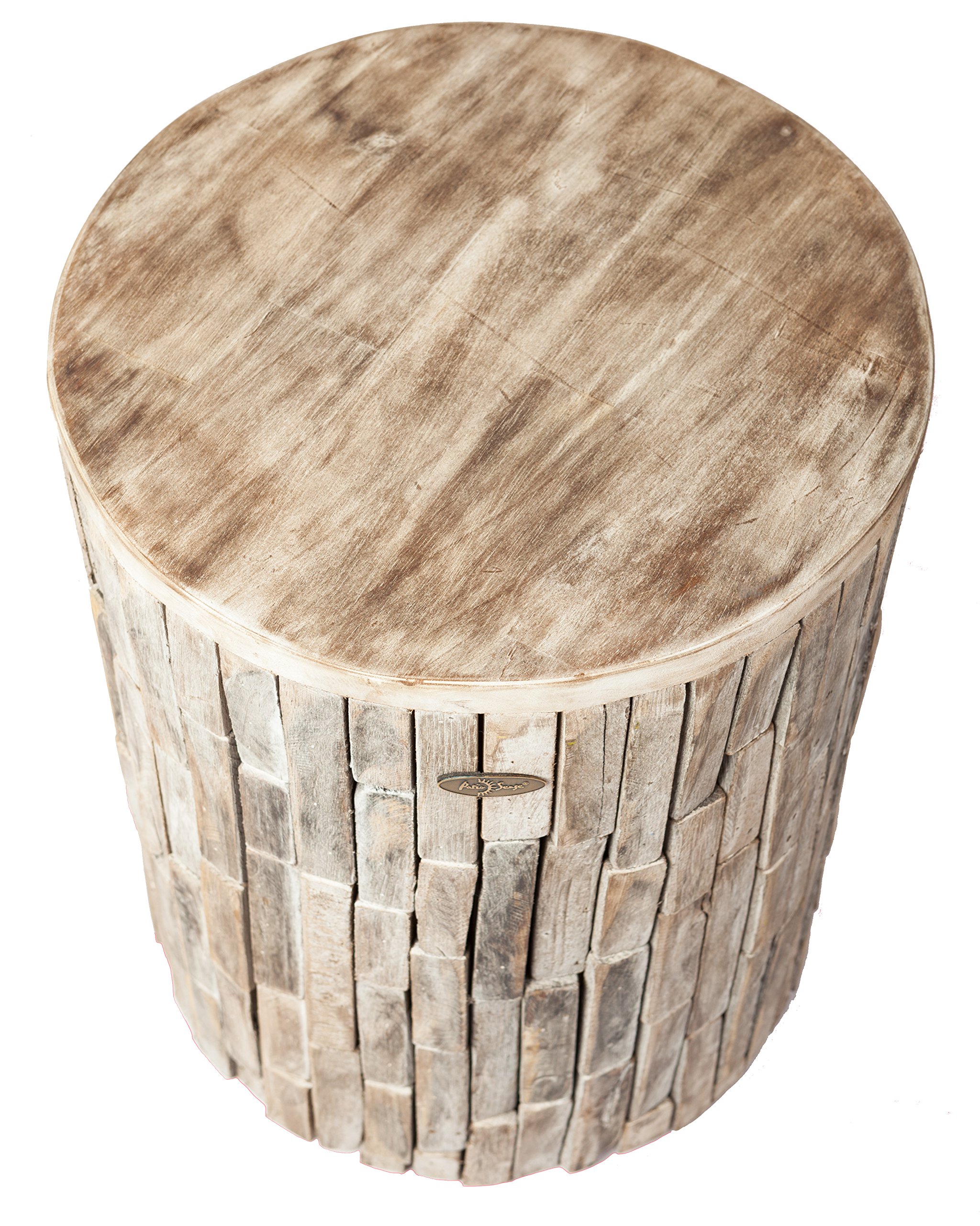 Patio Sense 62420 Elyse Round Rustic Garden Stool Wood Outdoor Seating & End Table Portable Adaptable Outdoor Furniture Ideal for Entertaining, Gardening & Decor - Seasoned Patina Finish