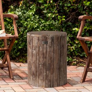 Patio Sense 62420 Elyse Round Rustic Garden Stool Wood Outdoor Seating & End Table Portable Adaptable Outdoor Furniture Ideal for Entertaining, Gardening & Decor - Seasoned Patina Finish