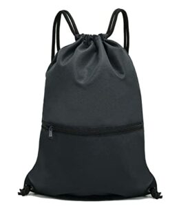 holyluck men & women sport gym sack drawstring backpack bag - black