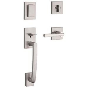 baldwin spyglass , front entry handleset with interior lever, featuring smartkey deadbolt re-key technology and microban protection, in satin nickel