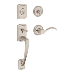 baldwin nautica, front entry handleset with interior lever, featuring smartkey deadbolt re-key technology and microban protection, in satin nickel