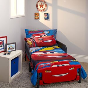 disney cars rusteze racing team 4 piece toddler bedding set, blue/red/yellow/white