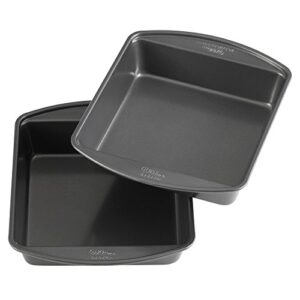 wilton perfect results premium non-stick 8-inch square cake pans, set of 2, steel bakeware set