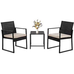 fdw wicker patio furniture 3 piece patio set chairs bistro set outdoor rattan conversation set for backyard porch poolside lawn