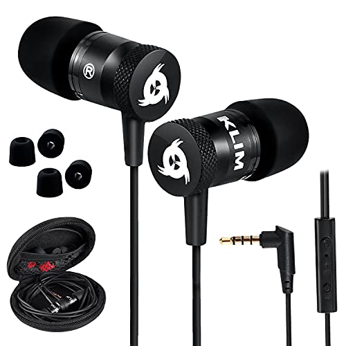 KLIM Fusion Earbuds with Microphone + Long-Lasting Wired Ear Buds + 5 Years Warranty - Innovative: in-Ear with Memory Foam + Earphones with Mic and 3.5 mm Jack - New 2023 Version - Black