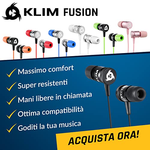 KLIM Fusion Earbuds with Microphone + Long-Lasting Wired Ear Buds + 5 Years Warranty - Innovative: in-Ear with Memory Foam + Earphones with Mic and 3.5 mm Jack - New 2023 Version - Black