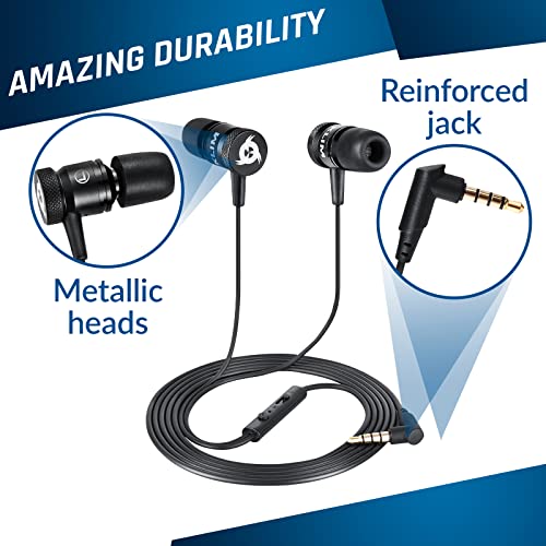 KLIM Fusion Earbuds with Microphone + Long-Lasting Wired Ear Buds + 5 Years Warranty - Innovative: in-Ear with Memory Foam + Earphones with Mic and 3.5 mm Jack - New 2023 Version - Black