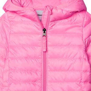 Amazon Essentials Girls' Lightweight Water-Resistant Packable Hooded Puffer Jacket, Neon Pink, Small