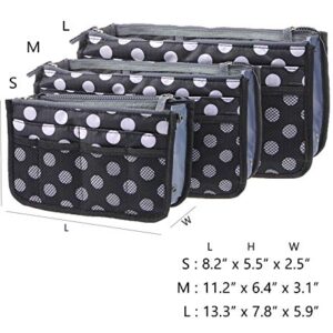 Vercord Purse Organizer Insert for Handbags Bag Organizers Inside Tote Pocketbook Women Nurse Nylon 13 Pockets Black Dot Medium