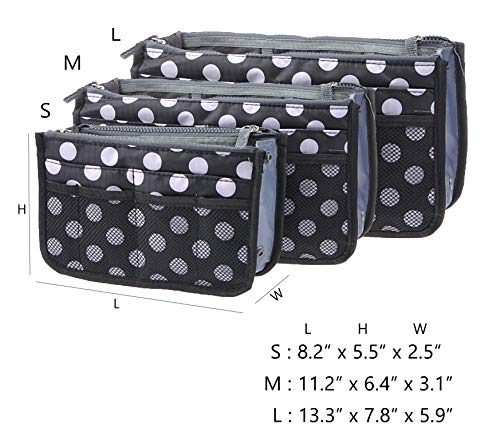 Vercord Purse Organizer Insert for Handbags Bag Organizers Inside Tote Pocketbook Women Nurse Nylon 13 Pockets Black Dot Medium