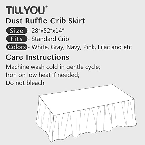 TILLYOU Crib Bed Skirt Dust Ruffle Off White, 100% Natural Cotton, Nursery Crib Bedding Accessory Toddler Bedskirt for Baby Boys Girls, 14" Drop, Off White