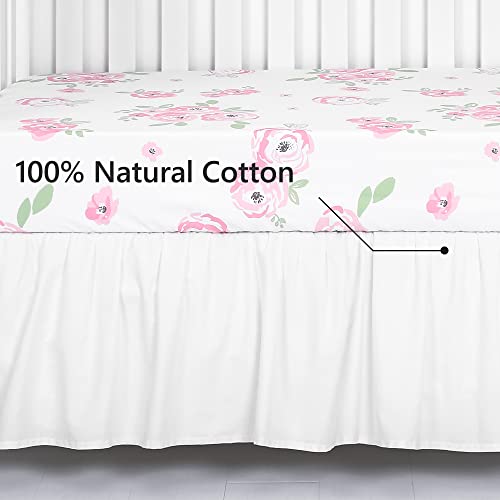 TILLYOU Crib Bed Skirt Dust Ruffle Off White, 100% Natural Cotton, Nursery Crib Bedding Accessory Toddler Bedskirt for Baby Boys Girls, 14" Drop, Off White