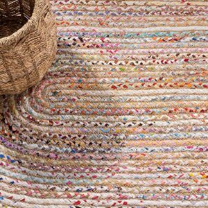 SAFAVIEH Cape Cod Collection Area Rug - 4' x 6' Oval, Beige & Multi, Handmade Boho Braided Jute & Cotton, Ideal for High Traffic Areas in Living Room, Bedroom (CAP202B)