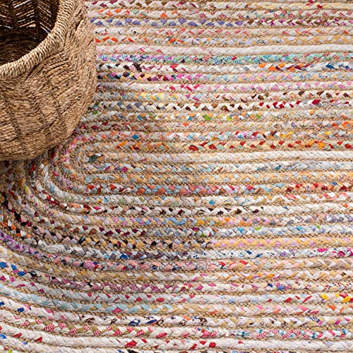 SAFAVIEH Cape Cod Collection Area Rug - 4' x 6' Oval, Beige & Multi, Handmade Boho Braided Jute & Cotton, Ideal for High Traffic Areas in Living Room, Bedroom (CAP202B)