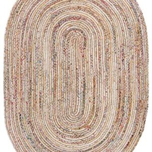 SAFAVIEH Cape Cod Collection Area Rug - 4' x 6' Oval, Beige & Multi, Handmade Boho Braided Jute & Cotton, Ideal for High Traffic Areas in Living Room, Bedroom (CAP202B)