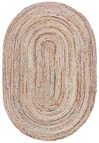 SAFAVIEH Cape Cod Collection Area Rug - 4' x 6' Oval, Beige & Multi, Handmade Boho Braided Jute & Cotton, Ideal for High Traffic Areas in Living Room, Bedroom (CAP202B)