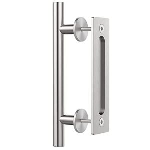 zekoo 12'' sliding barn door handle hardware two-side design brushed finish stainless steel garden gate shed pull handle