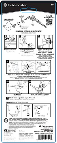 Fluidmaster 640 PERFECT FIT Universal Toilet Tank Flush Lever In White, Plastic Toilet Handle With Adjustable Arm